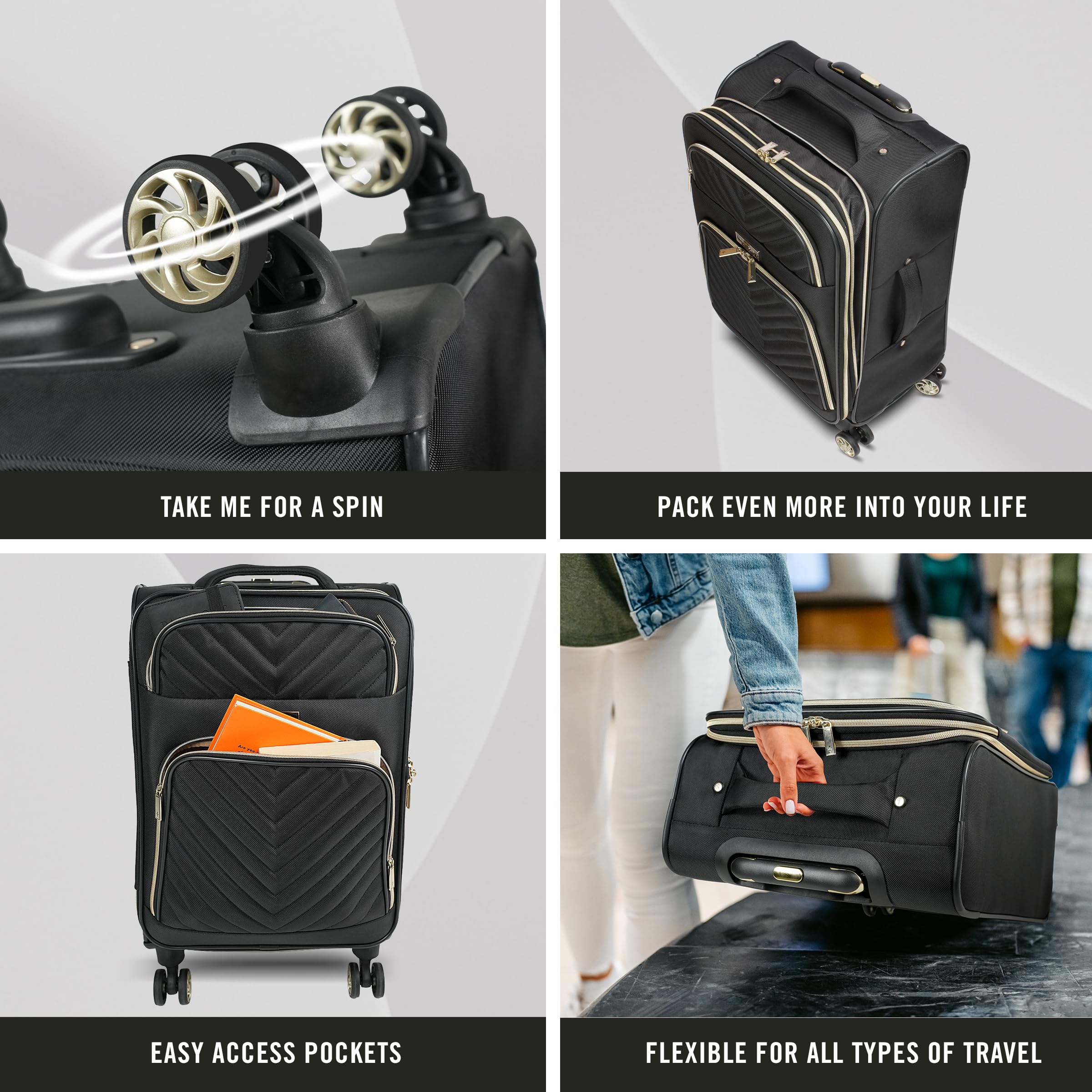 Kenneth Cole REACTION Chelsea Chevron Quilted Luggage, Black, 3-Piece Set (20"/24"/28")