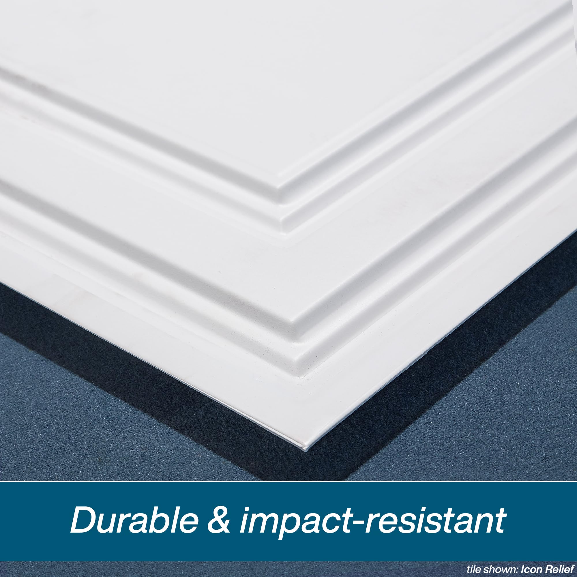 Genesis 2ft x 2ft White Antique Ceiling Tiles - Easy Drop-in Installation – Waterproof, Washable and Fire-Rated - High-Grade PVC to Prevent Breakage - Package of 12 Tiles