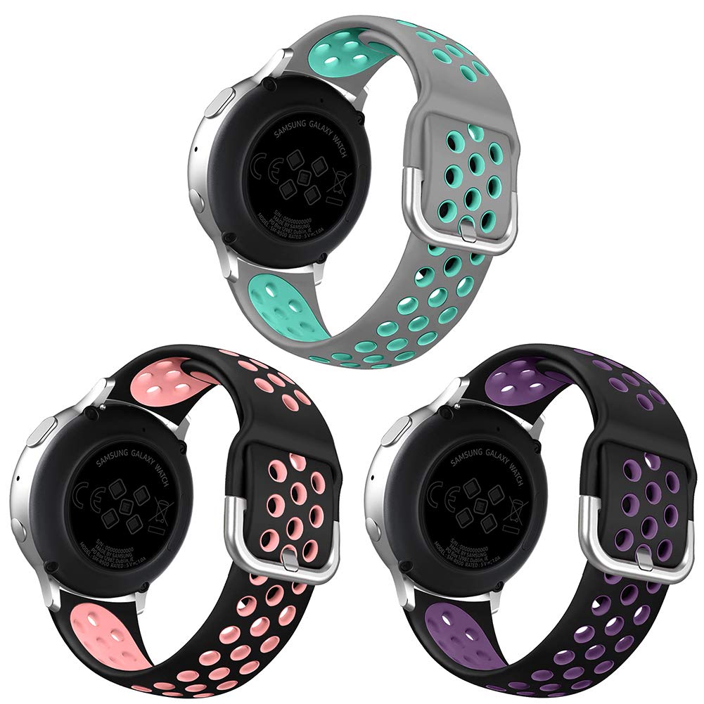 NAHAI 3 Pack Compatible with Samsung Galaxy Watch Active 2 Bands 40mm 44mm/ Active/Galaxy Watch 3 Band 41mm/Watch 4, Galaxy Watch 42mm Band, Soft Silicone Replacement Wristband for Women Men, Small