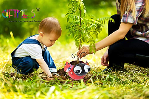GIFTME 5 Succulent Planter,Metal Pot for Plants,Indoor or Outdoor Decorations Planter with Drainage(7.5Inch,1piece Ladybug Planter)