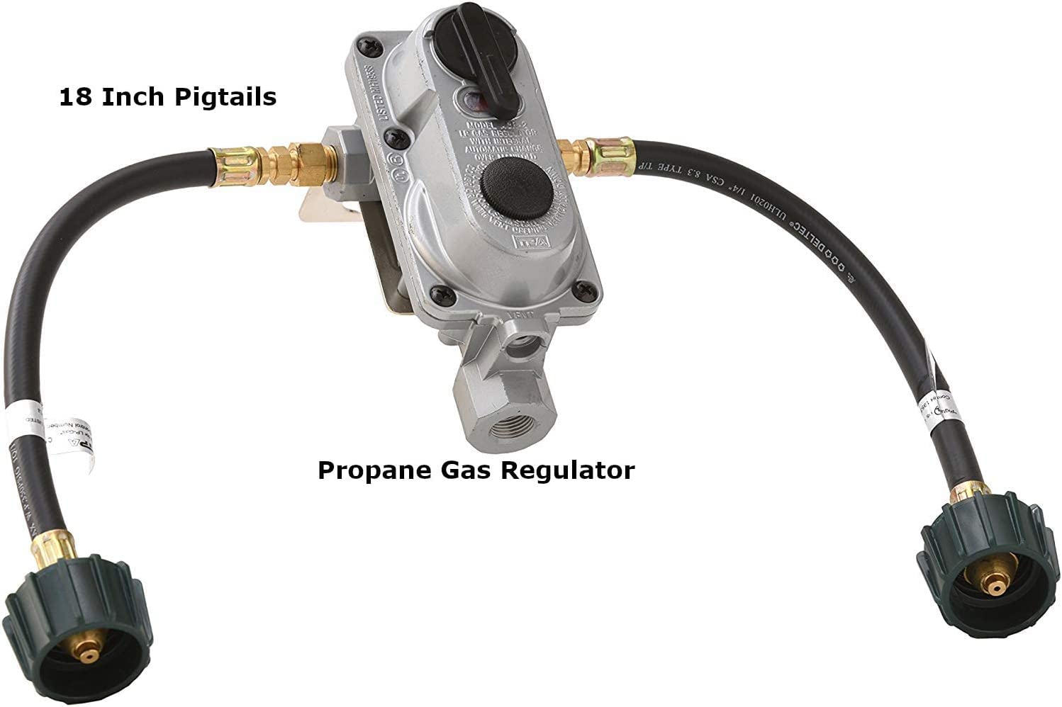Flame King 2-Stage Auto Changeover LP Propane Gas Regulator with Two 18 Inch Pigtails for RVs, Vans, Trailers