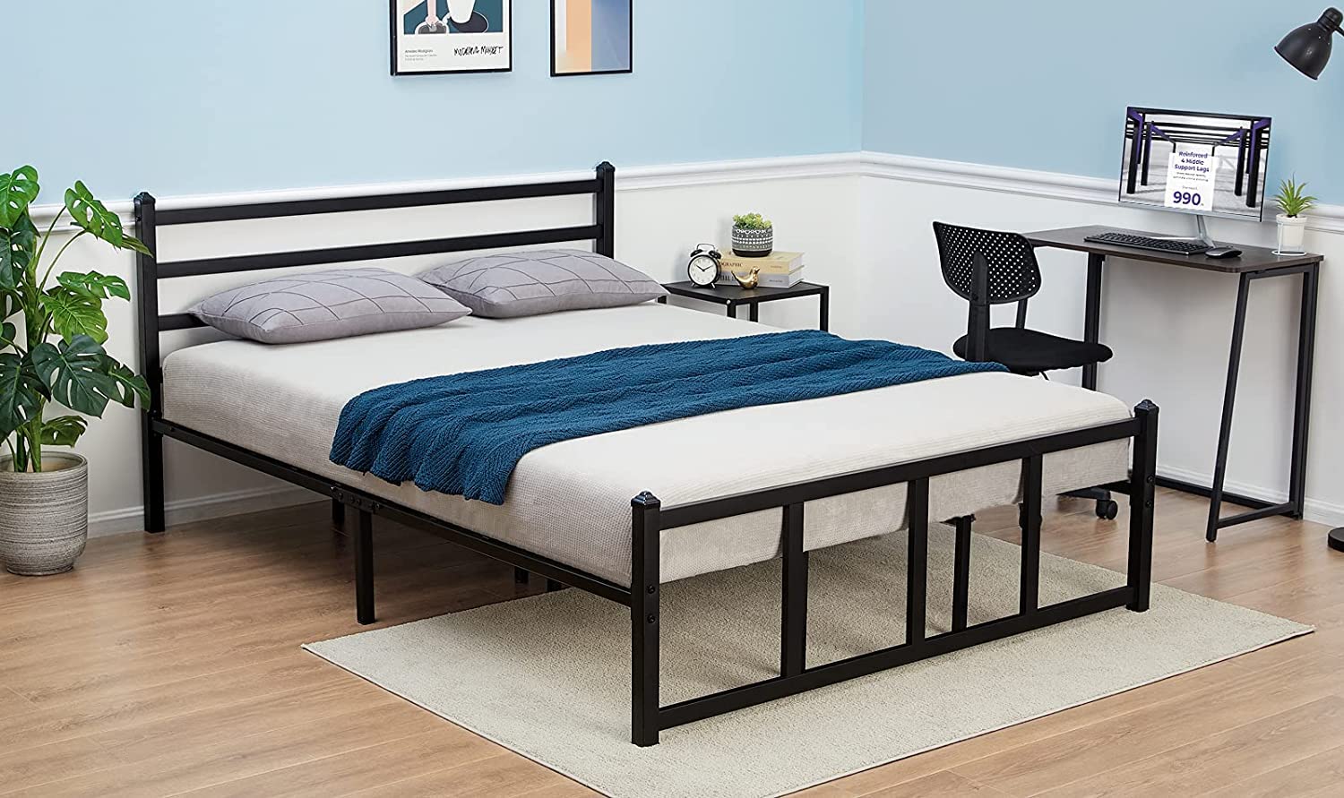 GreenForest Full Size Bed Frame with Headboard and Footboard Heavy Duty Supports Mattress Foundation, No Box Spring Needed, Black