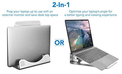 Mount-It! Vertical Laptop Stand - Aluminum Vertical Laptop Holder | 2 in 1 Laptop Riser for Desk | Vertical MacBook Stand for MacBook Air, MacBook Pro