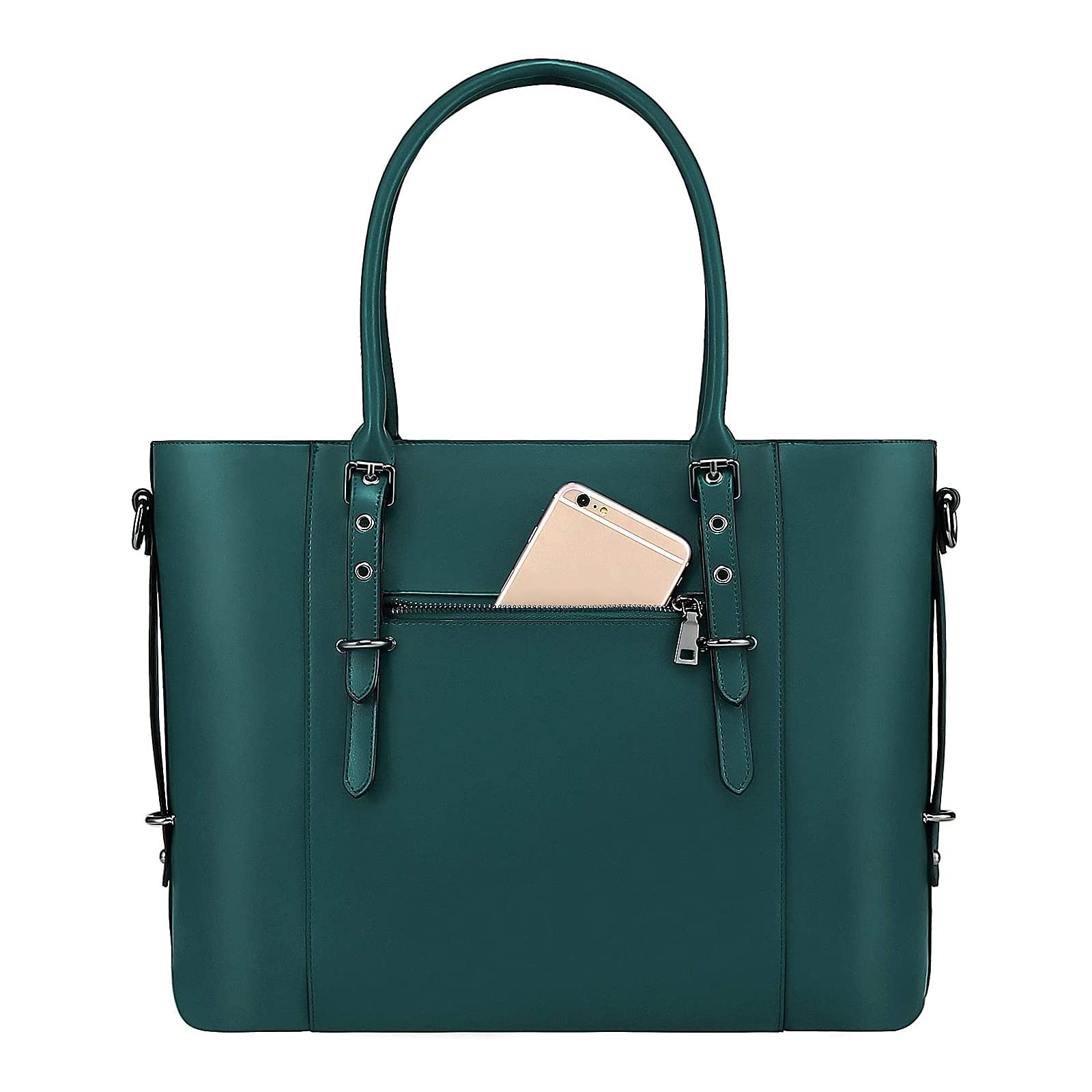 MOSISO PU Leather Laptop Tote Bag for Women (15-16 inch), Waterproof Large Capacity Business Work Briefcase Shoulder Laptop Bag, Deep Teal