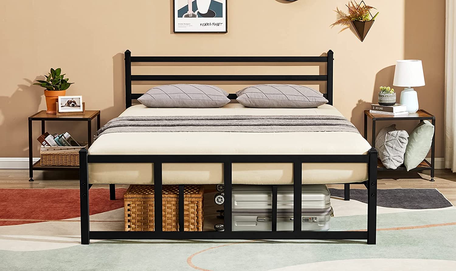 GreenForest Full Size Bed Frame with Headboard and Footboard Heavy Duty Supports Mattress Foundation, No Box Spring Needed, Black