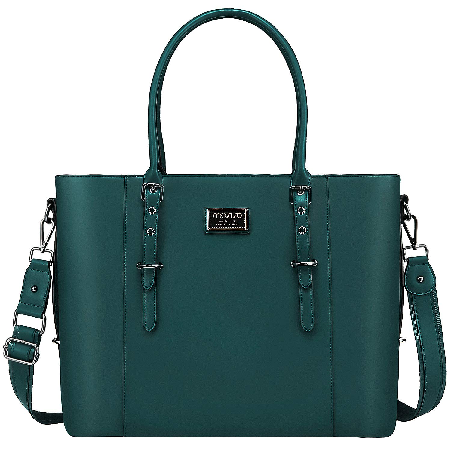 MOSISO PU Leather Laptop Tote Bag for Women (15-16 inch), Waterproof Large Capacity Business Work Briefcase Shoulder Laptop Bag, Deep Teal