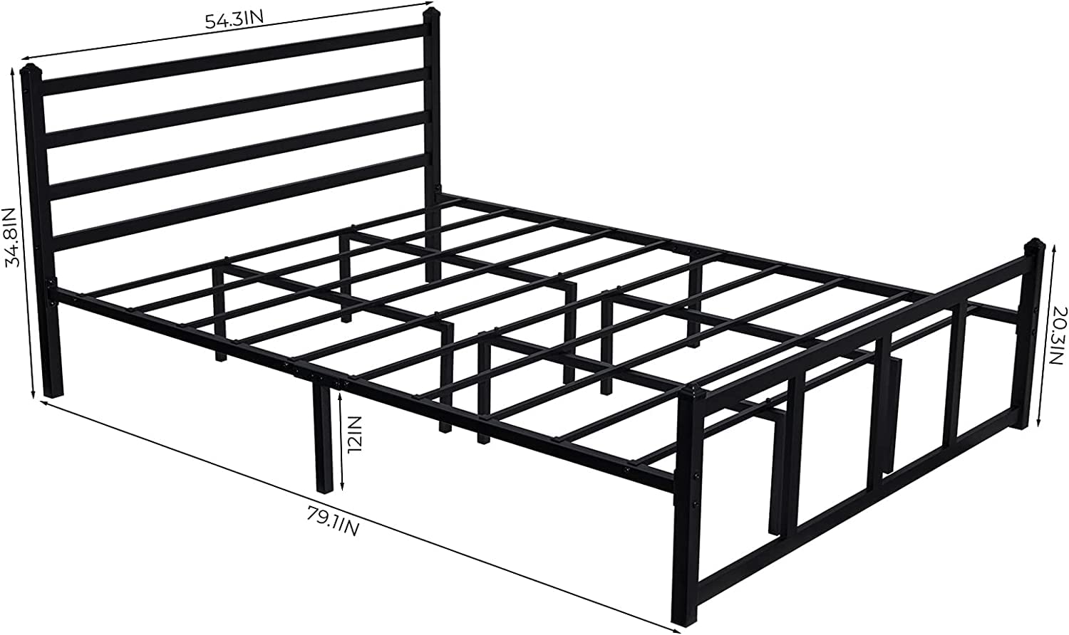 GreenForest Full Size Bed Frame with Headboard and Footboard Heavy Duty Supports Mattress Foundation, No Box Spring Needed, Black