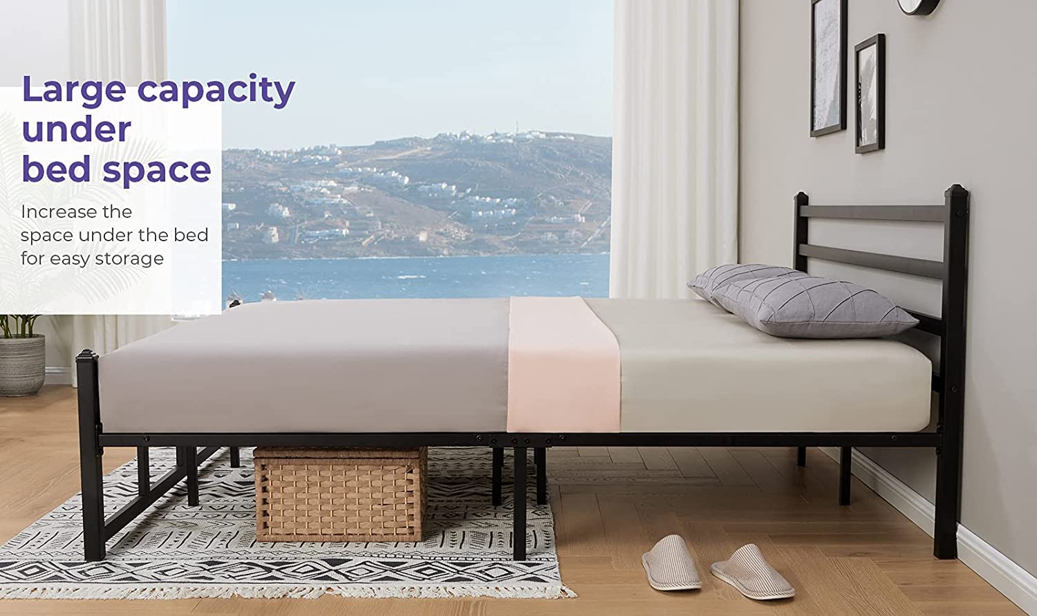GreenForest Full Size Bed Frame with Headboard and Footboard Heavy Duty Supports Mattress Foundation, No Box Spring Needed, Black