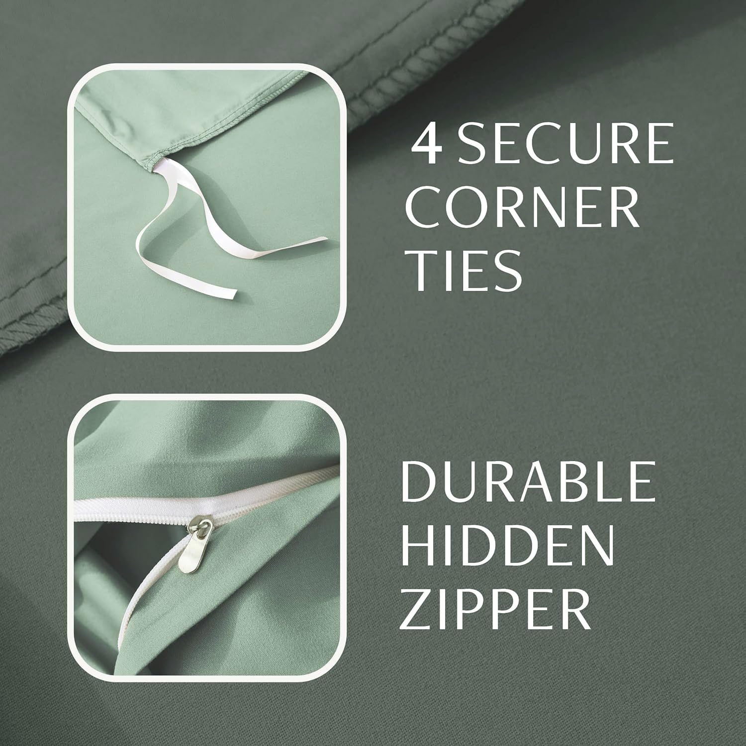 ALAZURIA King Size Duvet Cover - 3 Piece Bedding Set (1 Duvet Cover & 2 Pillow Shams) Soft Double Brushed Comforter Cover w/Zipper Closure & Corner Ties - No Comforter (104" X 90", Sage Green)