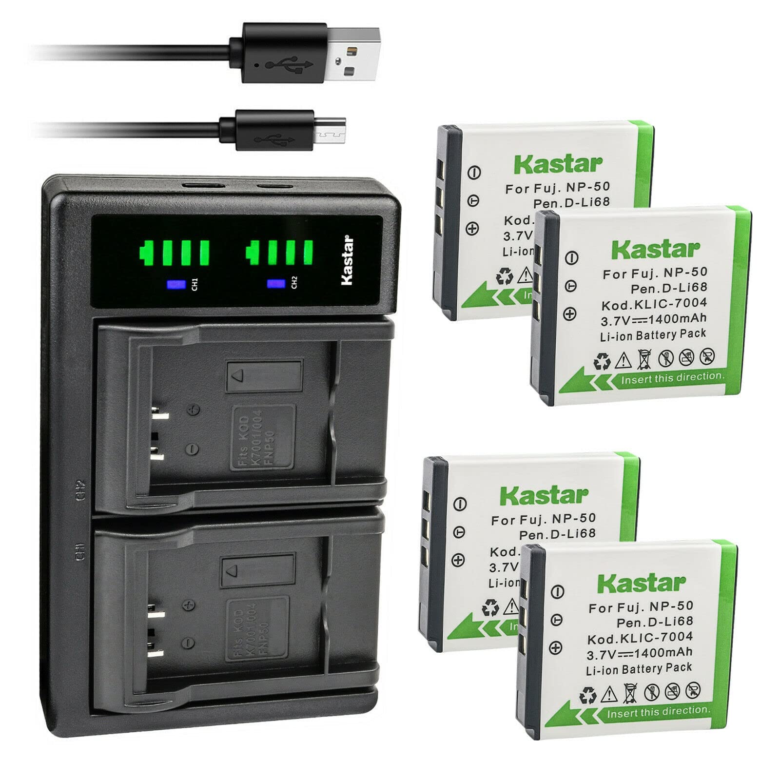Kastar 4-Pack SX-50 Battery and LTD2 USB Charger Replacement for SiOnyx Aurora SX-50 SX50 Battery, SiOnyx Aurora PRO Night Vision Camera, SiOnyx Aurora Day/Night Action Camera