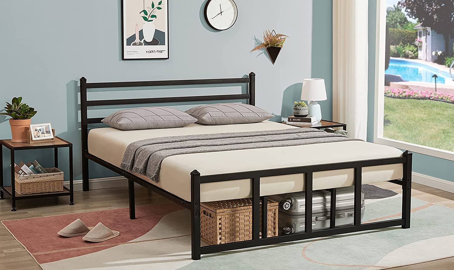 GreenForest Full Size Bed Frame with Headboard and Footboard Heavy Duty Supports Mattress Foundation, No Box Spring Needed, Black