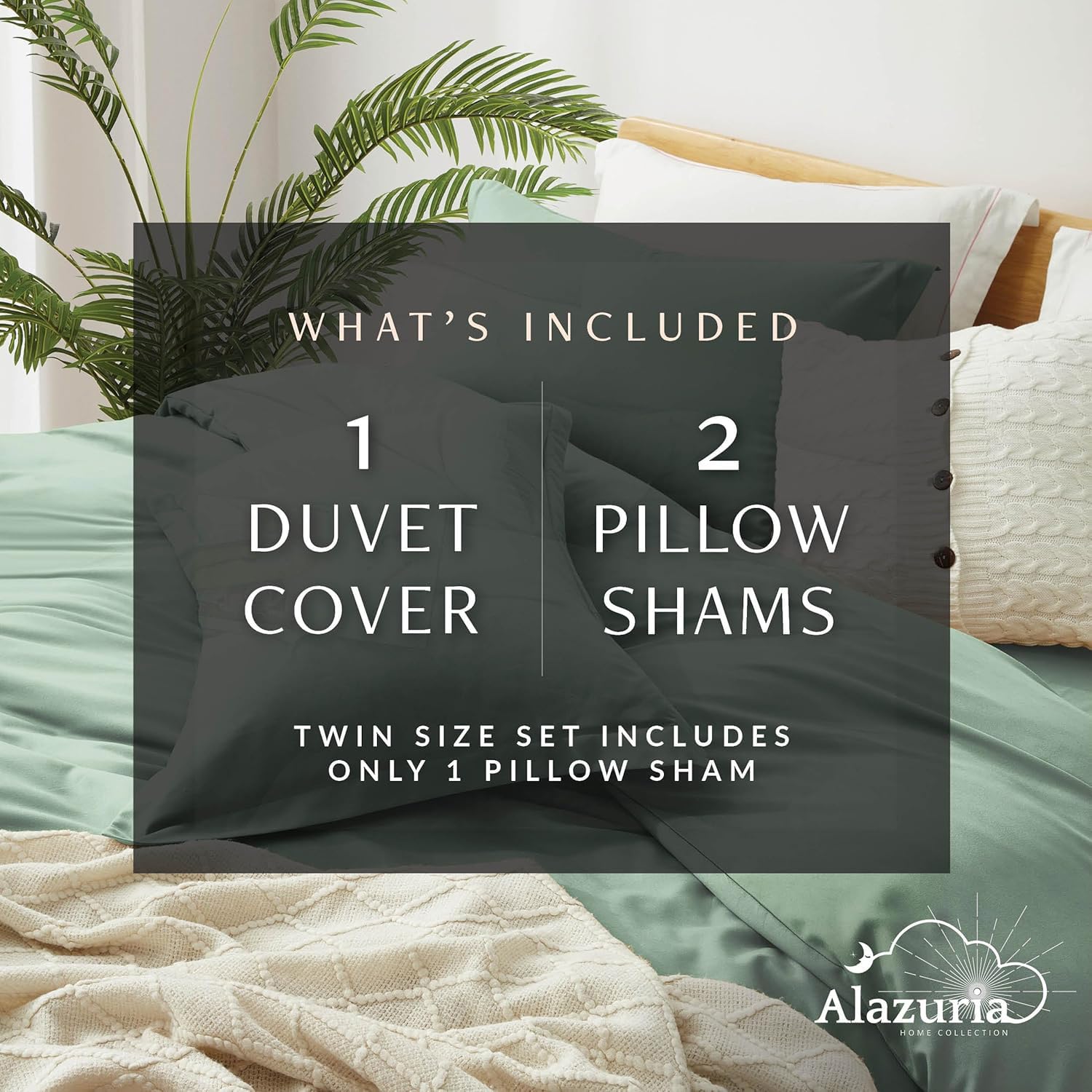 ALAZURIA King Size Duvet Cover - 3 Piece Bedding Set (1 Duvet Cover & 2 Pillow Shams) Soft Double Brushed Comforter Cover w/Zipper Closure & Corner Ties - No Comforter (104" X 90", Sage Green)