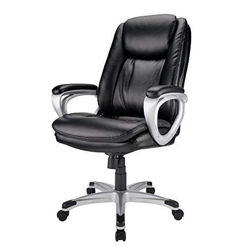 RealspaceĀ® Tresswell Bonded Leather High-Back Chair, Black/Silver