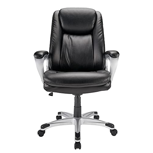RealspaceĀ® Tresswell Bonded Leather High-Back Chair, Black/Silver