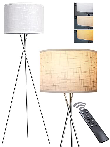 Tripod Floor Lamp, Remote & Touch Control LED Floor Lamp 3 Color Temperatures Standing Lamp for Bedroom and Floor Lamp for Living Room, Mid Century Standing Lamp for Bedroom Office Reading-White