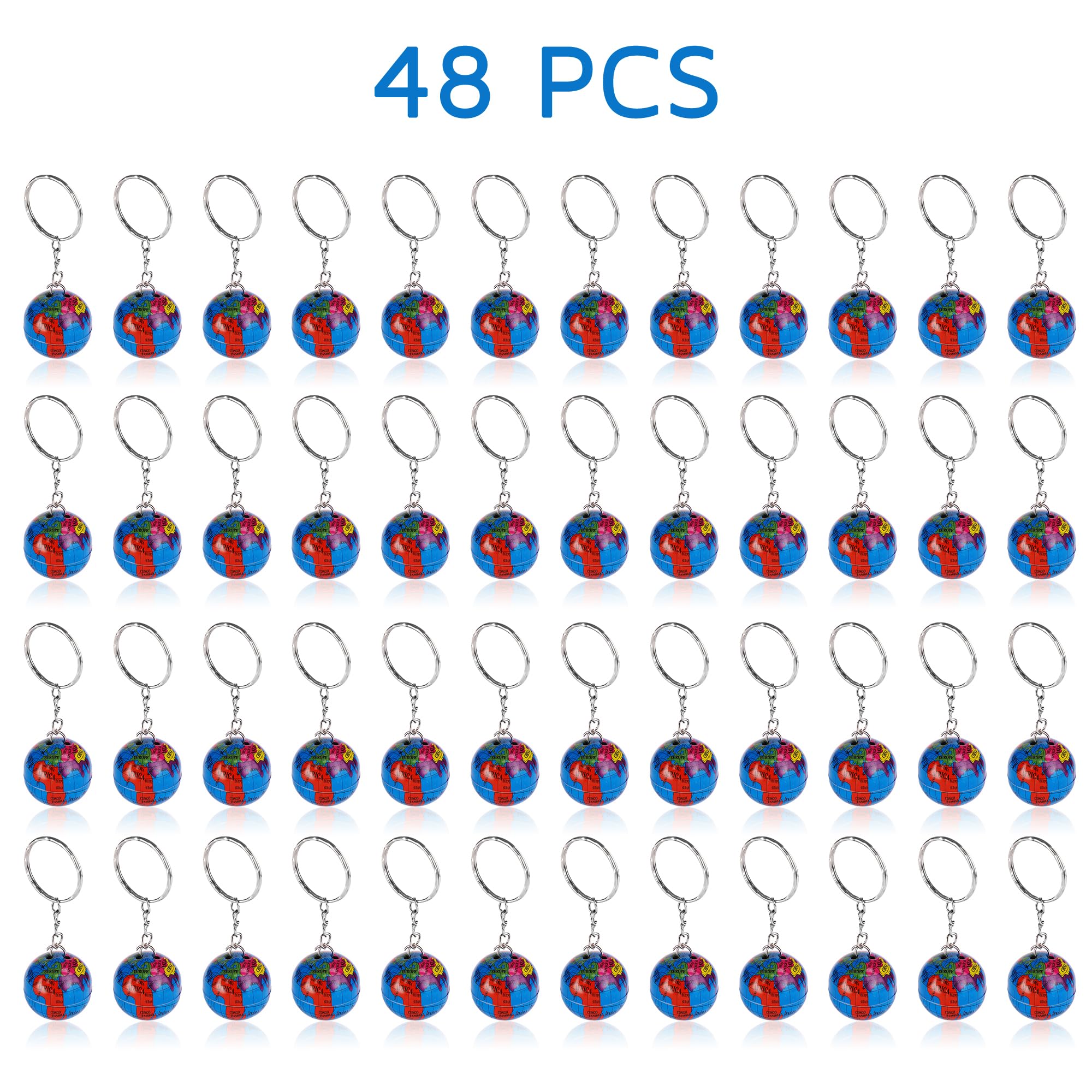 PROLOSO 48 Pcs Globe Keychains Bulk for Kids World Planet Earth Theme Keyrings Toy 1 Inch