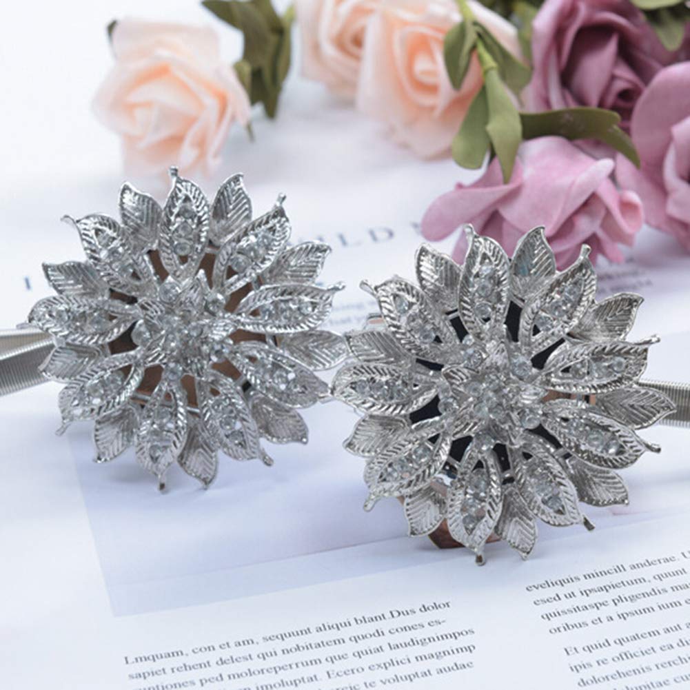 ManFull Curtain Tiebacks,Rhinestone Flower Magnetic Curtain Buckle Tieback Holdback Drape Holder Decor Curtain Holdbacks for Home/Office Window Sheer Drapes Tie Backs Holder Silver