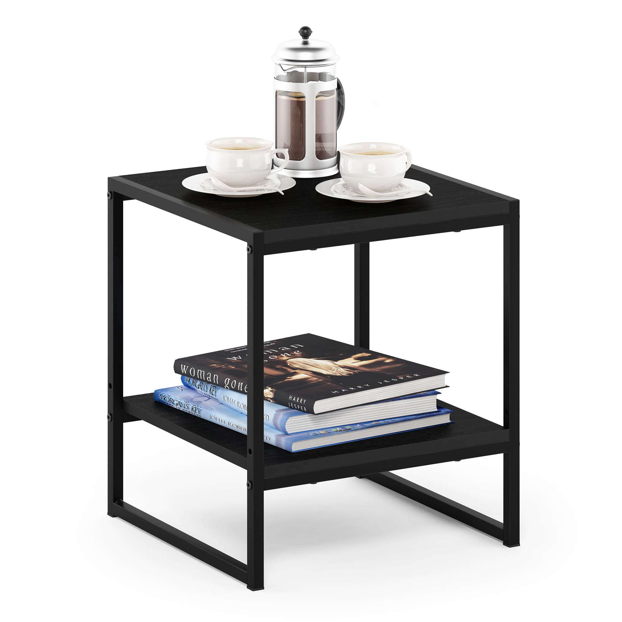 FURINNO Camnus Modern Living 2-Tier End Table, Americano, 15.9 in x 15.75 in x 18 in