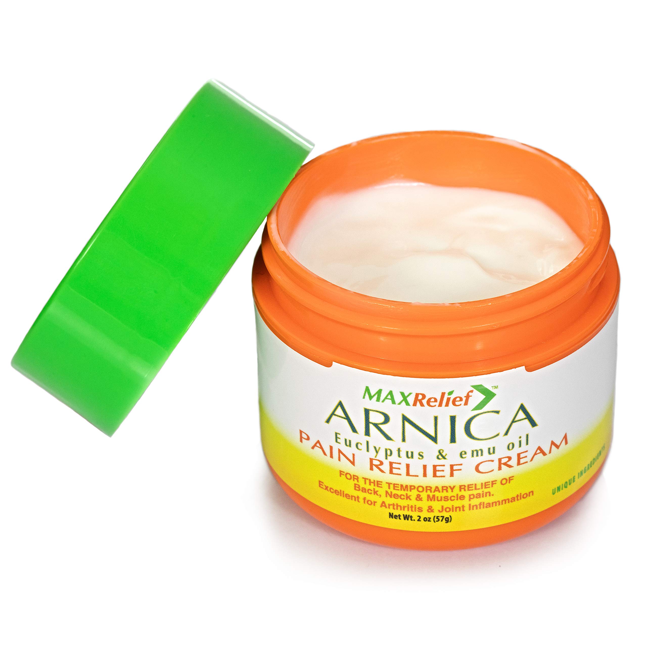 MaxRelief Arnica Montana Pain Cream - Advanced Formula for Deep Relief - Soothe Knee, Joint & Muscle Pain - Reduce Swelling, Joint Inflammation Fibromyalgia & Plantar Fasciitis Relief - Emu Oil 2oz