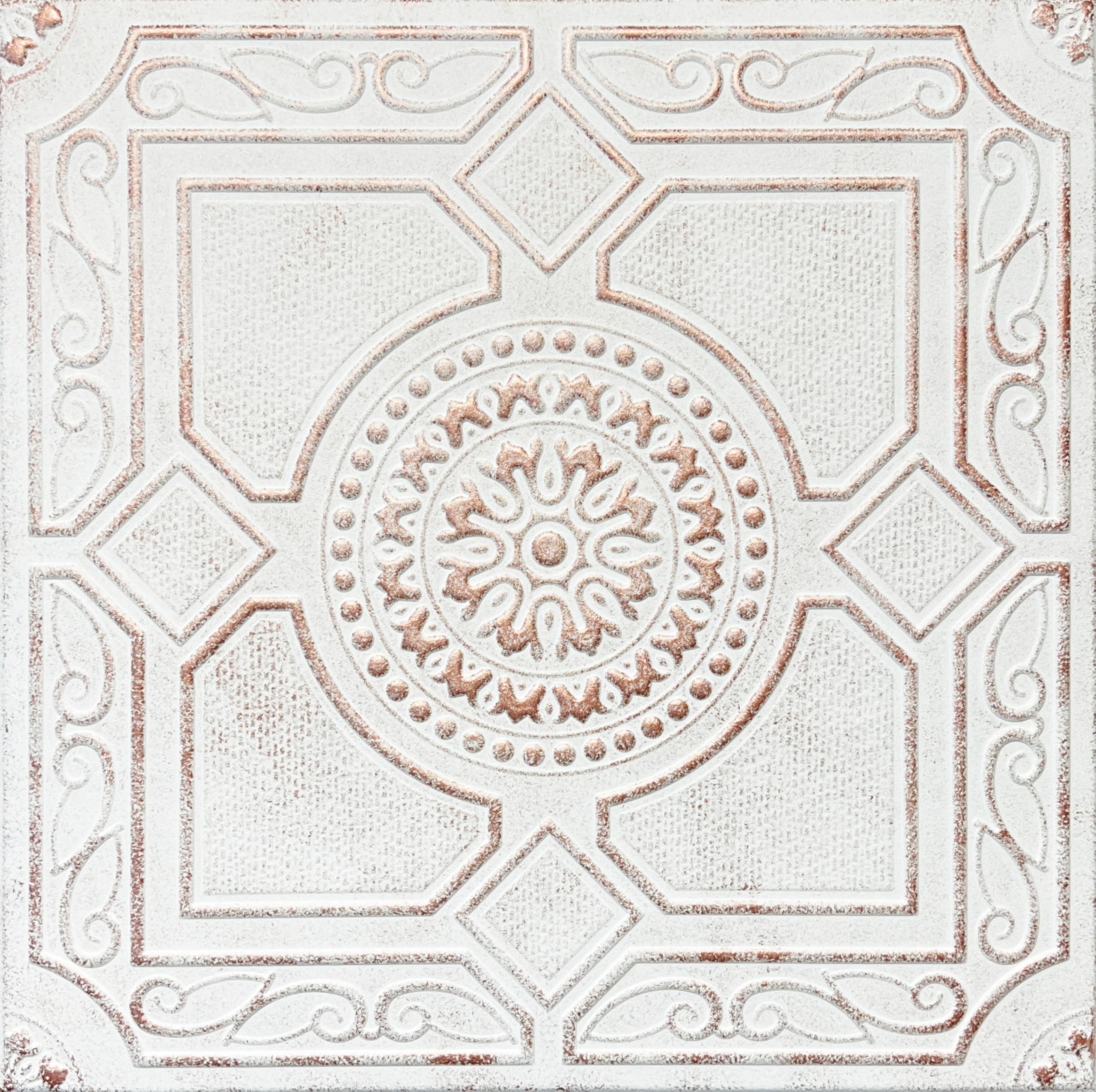 R30 White Satin Washed Copper 20x20 Amazing Styrofoam Tin Look Ceiling Tiles Easy to Glue Up On Any Type of Surface