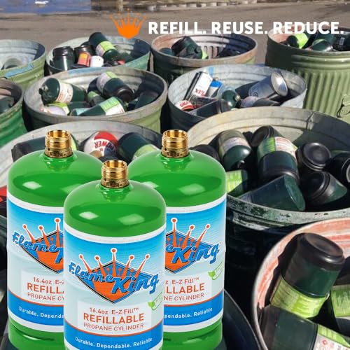 Flame King Propane Torch Weed Burner, 24000 BTU + Empty Refillable 1LB Empty Propane Cylinder Tank - Reusable - Safe and Legal Refill Option - DOT Compliant - 16.4 oz, Green