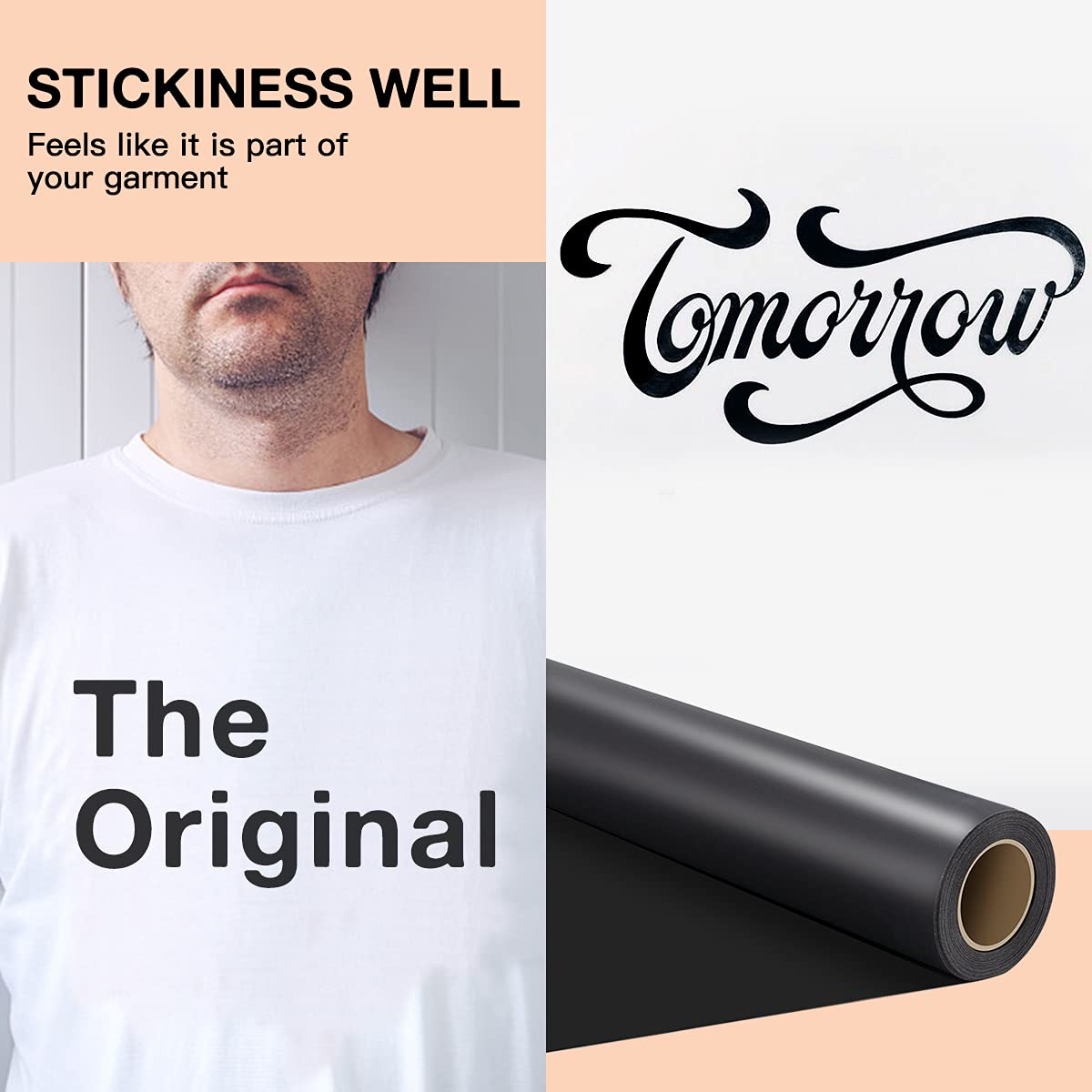 Heat Transfer Vinyl Black HTV Vinyl - 12" x 25FT Black HTV Vinyl Rolls, Black Iron on Vinyl for Cricut & Silhouette Cameo - Easy to Cut & Weed for Heat Vinyl Design
