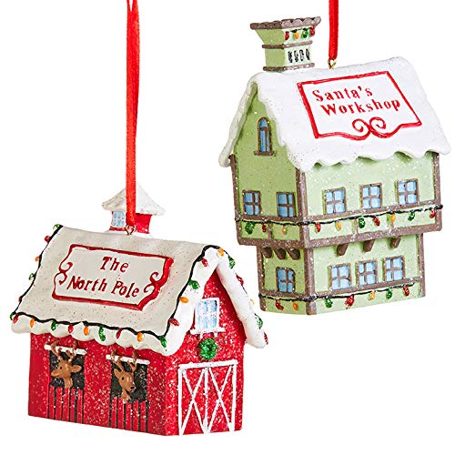 Set of 2 Raz 4.25" North Pole Village Christmas Ornament 4007022