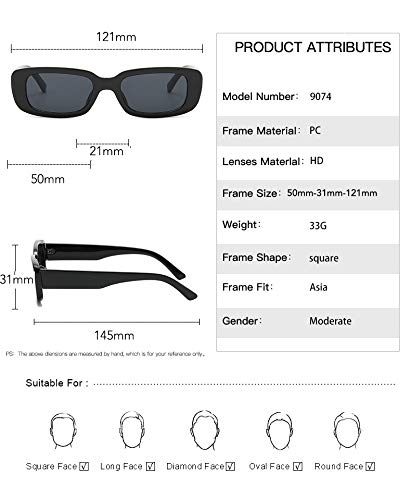 ZYApril Small Retro Square Sunglasses Women - UV 400 Vintage Rectangle driving, walking, traveling Glasses (balck02, 50)
