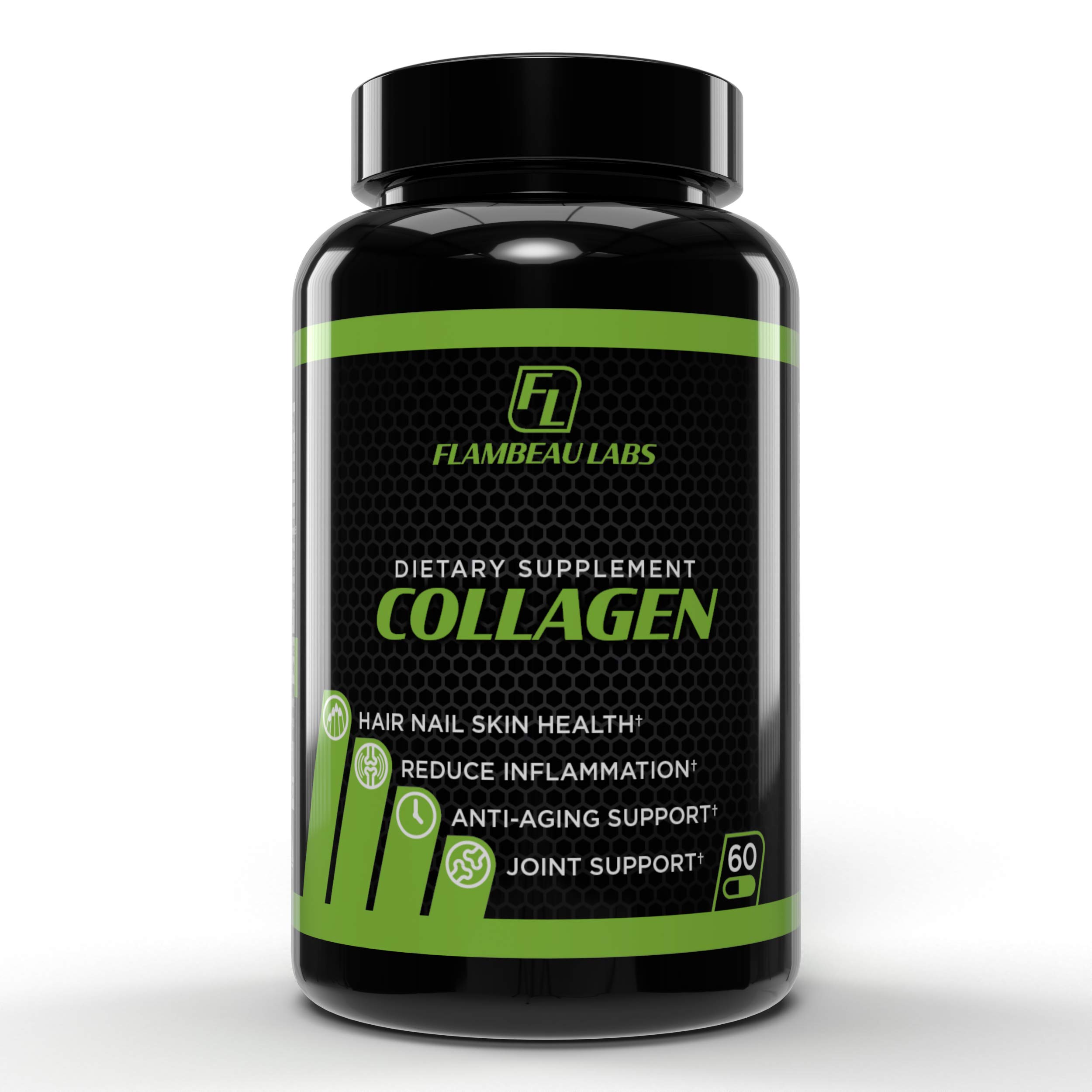 Flambeau Labs Collagen Capsules, 1000mg Collagen (Type I, II, III), 100mg Vitamin C, 100mg Hyaluronic Acid | Anti-Aging, Joint Support, Hair Skin Nail Health