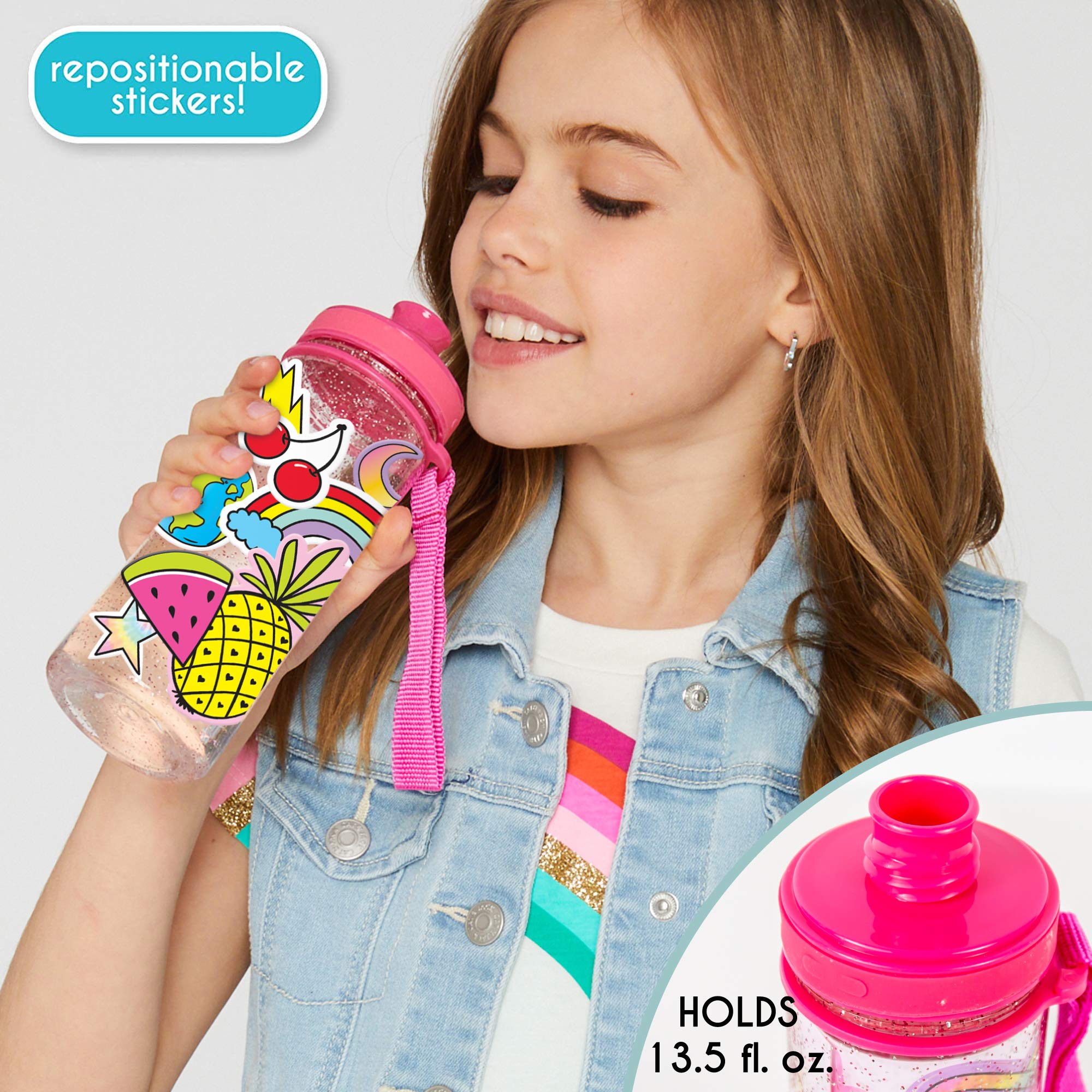 Just My Style Water Bottle by Horizon Group USA, Decorate, Style & Embellish Your Own BPA Free VSCO Water Bottle. Reusable Stickers, Gemstone & Instructions Included, Pink