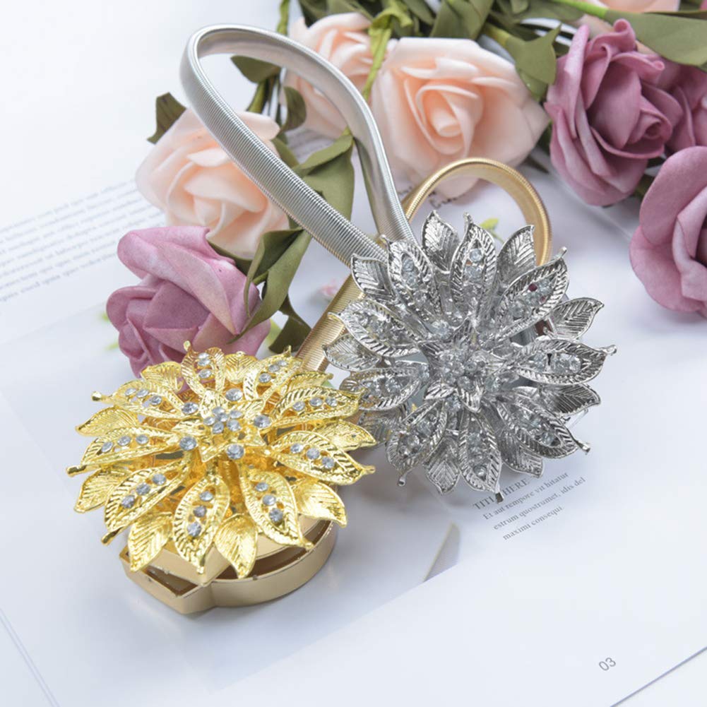 ManFull Curtain Tiebacks,Rhinestone Flower Magnetic Curtain Buckle Tieback Holdback Drape Holder Decor Curtain Holdbacks for Home/Office Window Sheer Drapes Tie Backs Holder Silver