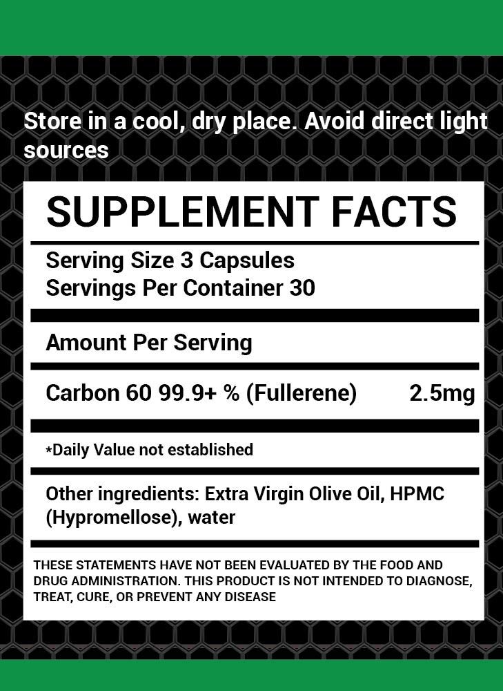 Flambeau Labs C60 Capsules | 90 Count | 2.5mg Carbon 60 99.9% per Serving | Carbon 60 in Olive Oil