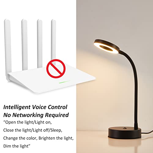Chener Smart Voice Control Desk Lamp, Hand Free No Networking Required, Warm/Day/Cool White 3 Lighting 5 Brightness USB+AC Dimmable Desk Light, Eyes Care Flexible Gooseneck Table Lamp Night Light