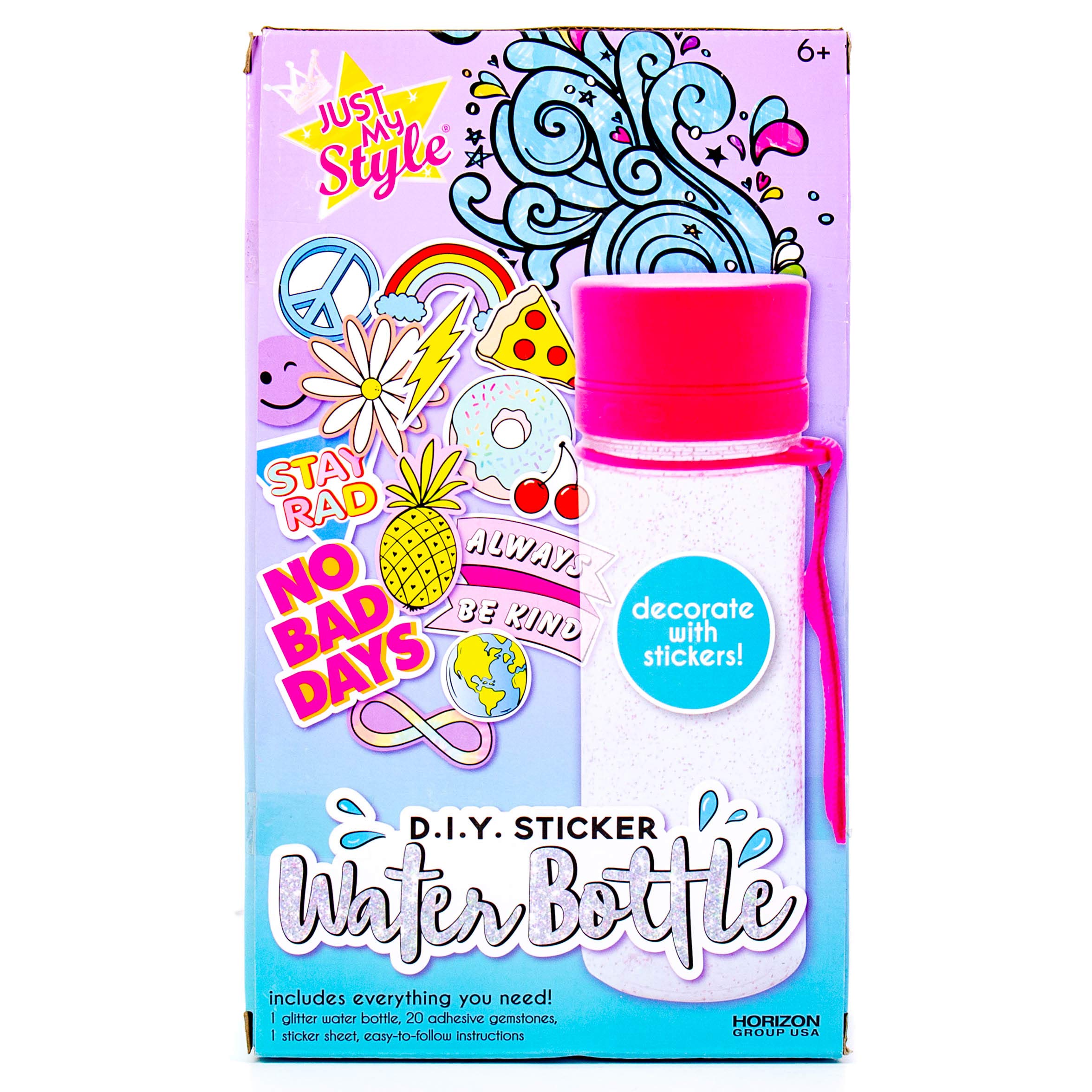 Just My Style Water Bottle by Horizon Group USA, Decorate, Style & Embellish Your Own BPA Free VSCO Water Bottle. Reusable Stickers, Gemstone & Instructions Included, Pink