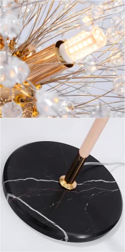 Modern Crystal Floor Lamp, BIGMAII Starburst Firework Floor Lights Sputnik Dandelion LED Standing Lamp 8 Lights with Marble Base in Silver for Living Room Bedroom, 64.5"