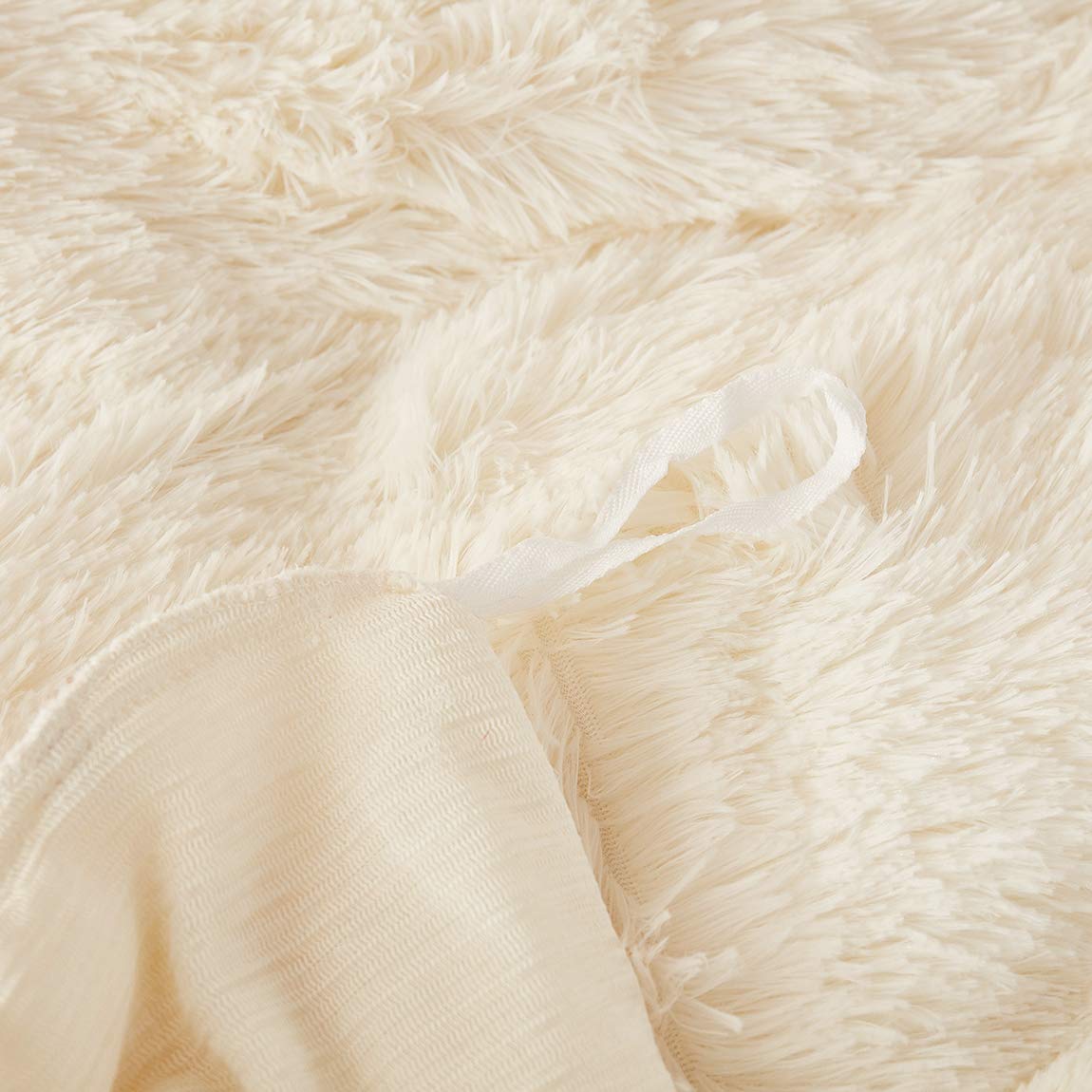 JAUXIO Luxury Long Faux Fur 3 PCS Bedding Set Shaggy Comforter Duvet Cover with Pillow Shams Ultra Soft Crystal Velvet Reverse (Queen, Cream)