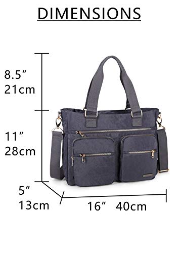 La Packmore Water Repellent Nylon Shoulder Bag Handbag Laptop Bag Teacher Nurse Tote Briefcase Clinical Bag (14-Inch, Charcoal)