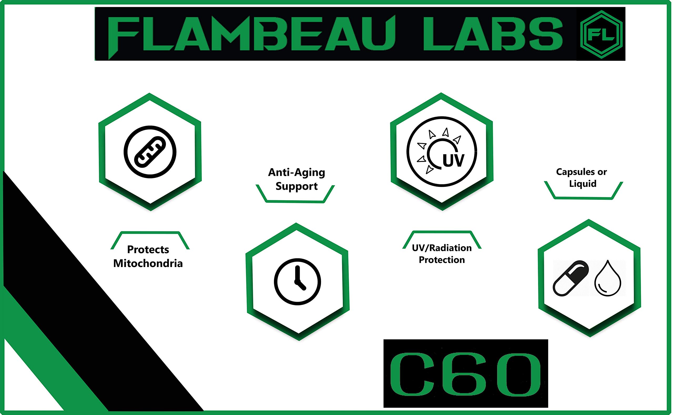 Flambeau Labs C60 Capsules | 90 Count | 2.5mg Carbon 60 99.9% per Serving | Carbon 60 in Olive Oil