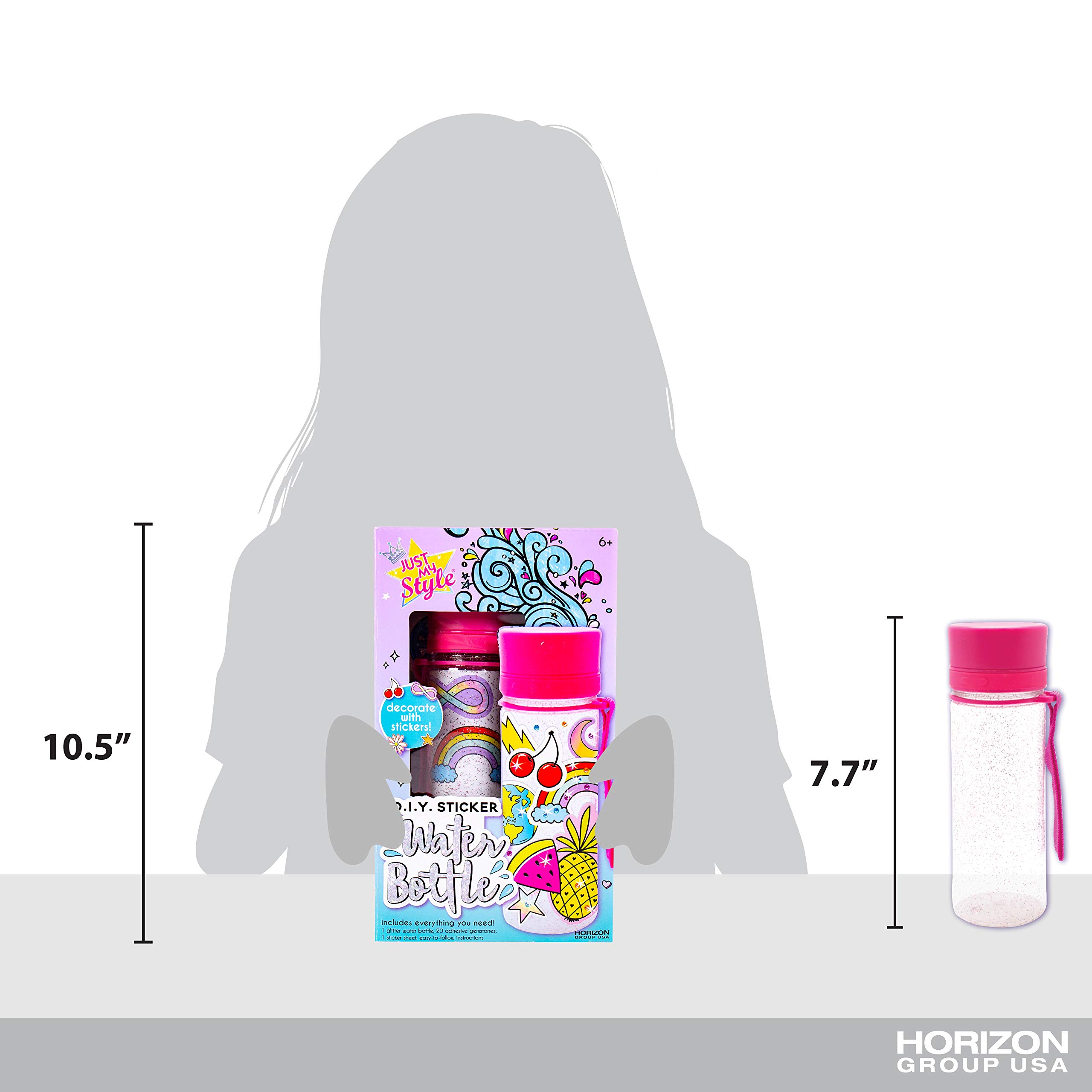 Just My Style Water Bottle by Horizon Group USA, Decorate, Style & Embellish Your Own BPA Free VSCO Water Bottle. Reusable Stickers, Gemstone & Instructions Included, Pink