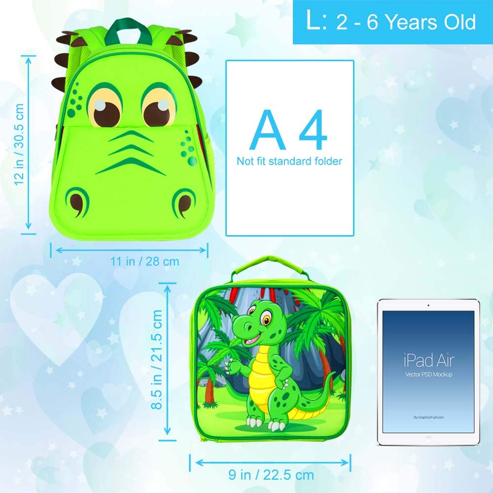 gxtvo Toddler Backpack for Boys, Dinosaur Kids Preschool Bookbag and Lunch Box, 12" Cute Cartoon Animal Schoolbag