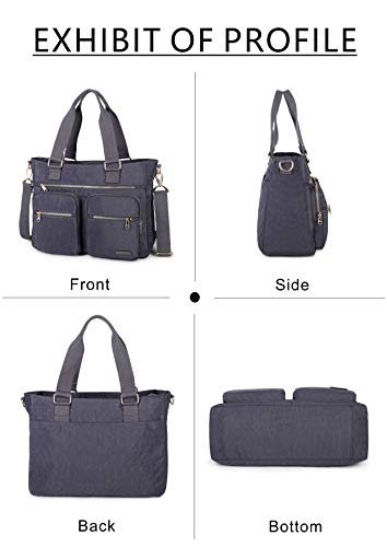La Packmore Water Repellent Nylon Shoulder Bag Handbag Laptop Bag Teacher Nurse Tote Briefcase Clinical Bag (14-Inch, Charcoal)