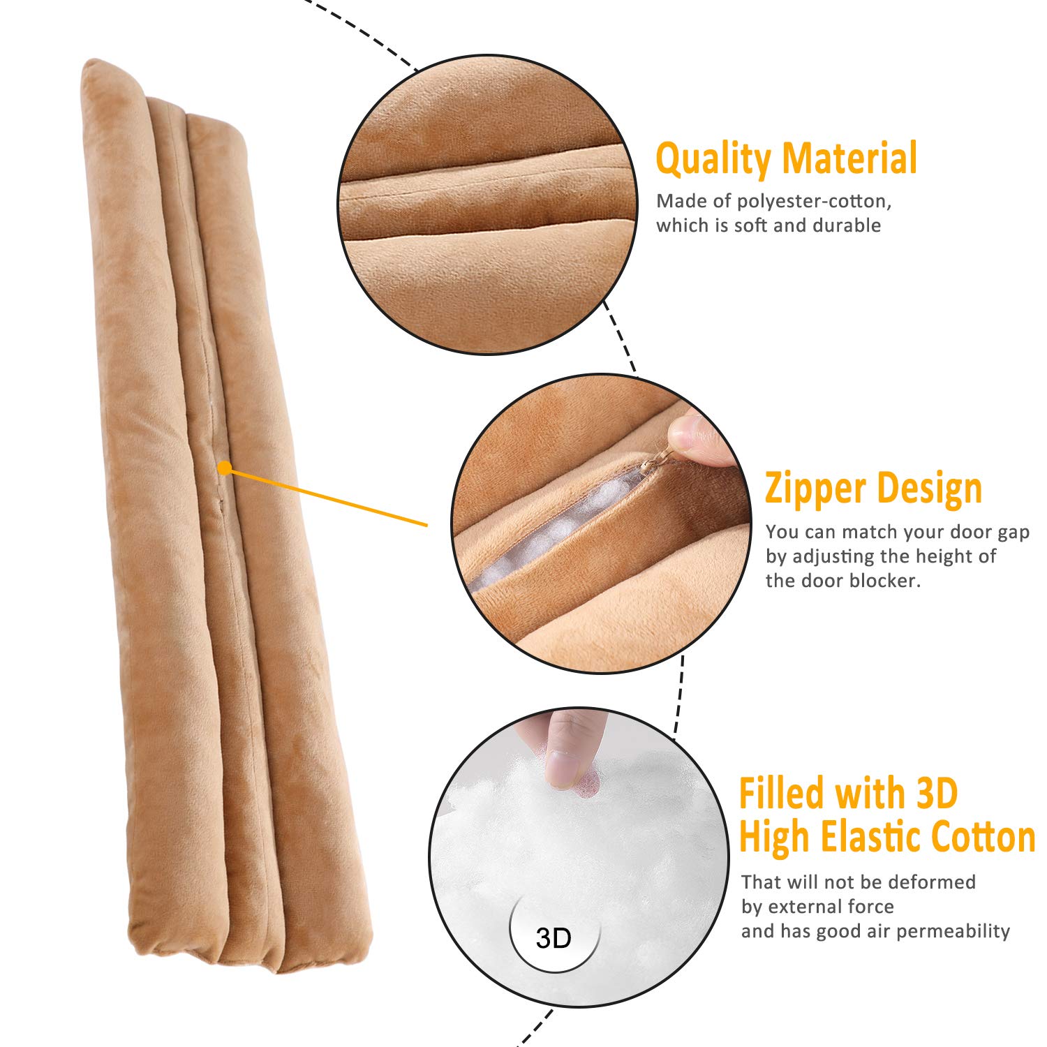 GNEGNI Improved Gap Height Adjustable Under Door Draft Stopper, 36 Inch Double Draft Blocker for Bottom of doors Noise Reduction Windproof