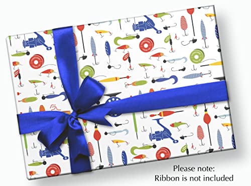 Stesha Party Fishing Tackle Gift Wrap Present Wrapping Paper Men - 30 x 20 Inch (3 Sheets)