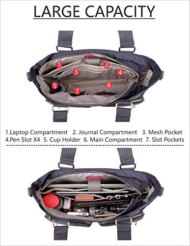 La Packmore Water Repellent Nylon Shoulder Bag Handbag Laptop Bag Teacher Nurse Tote Briefcase Clinical Bag (14-Inch, Charcoal)