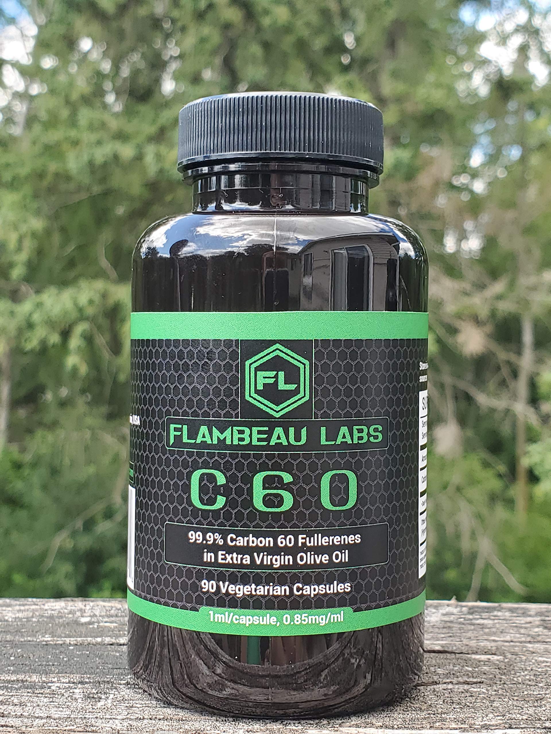 Flambeau Labs C60 Capsules | 90 Count | 2.5mg Carbon 60 99.9% per Serving | Carbon 60 in Olive Oil