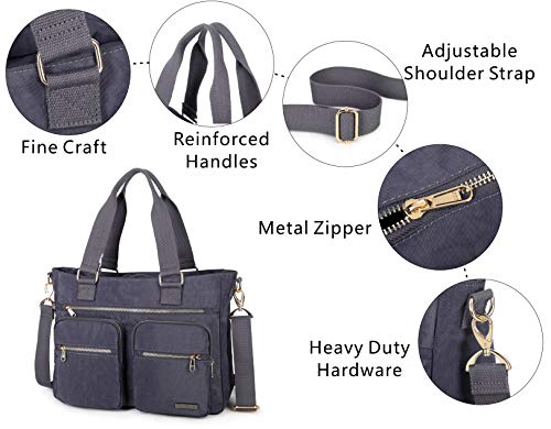 La Packmore Water Repellent Nylon Shoulder Bag Handbag Laptop Bag Teacher Nurse Tote Briefcase Clinical Bag (14-Inch, Charcoal)