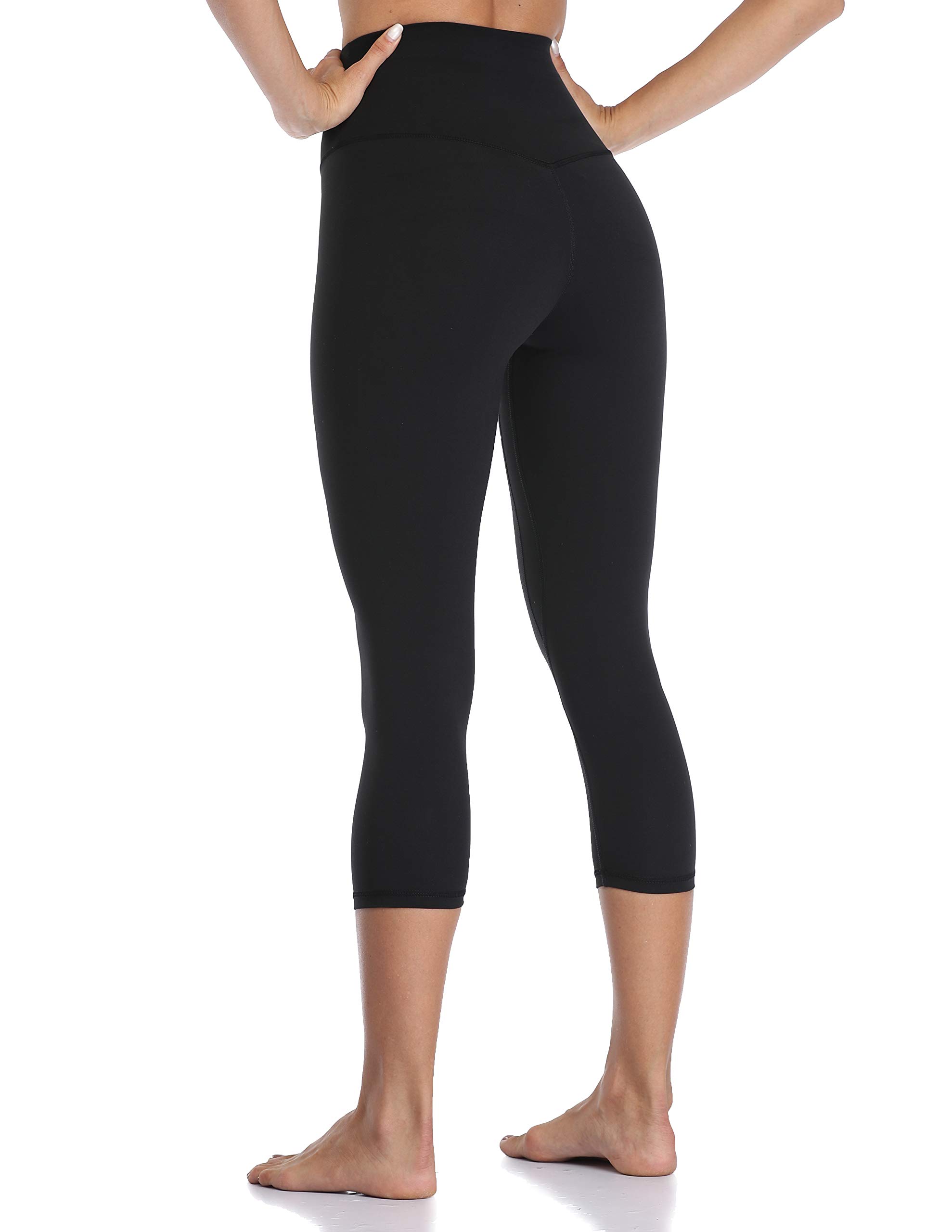 YUNOGA Women's Buttery Soft 21" Inseam Yoga Pants, High Waisted Tummy Control Workout Running Capri Leggings (L, Black)