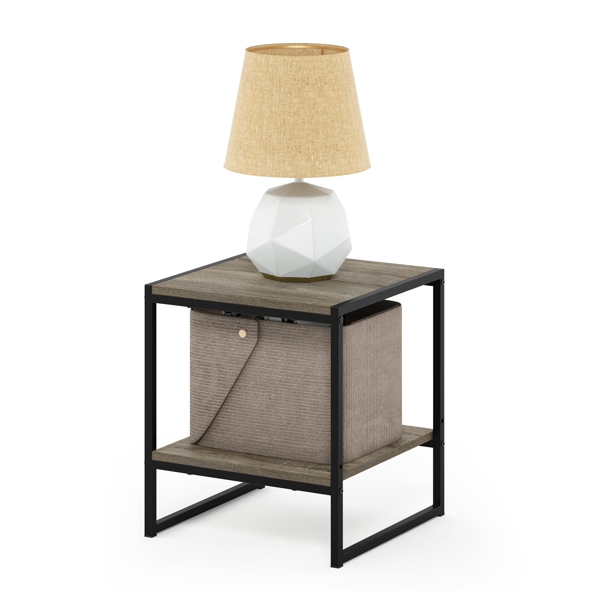 Furinno FM19122GYW Camnus Modern Living 2-Tier End Table, French Oak Grey, 15.9 in x 15.75 in x 18 in
