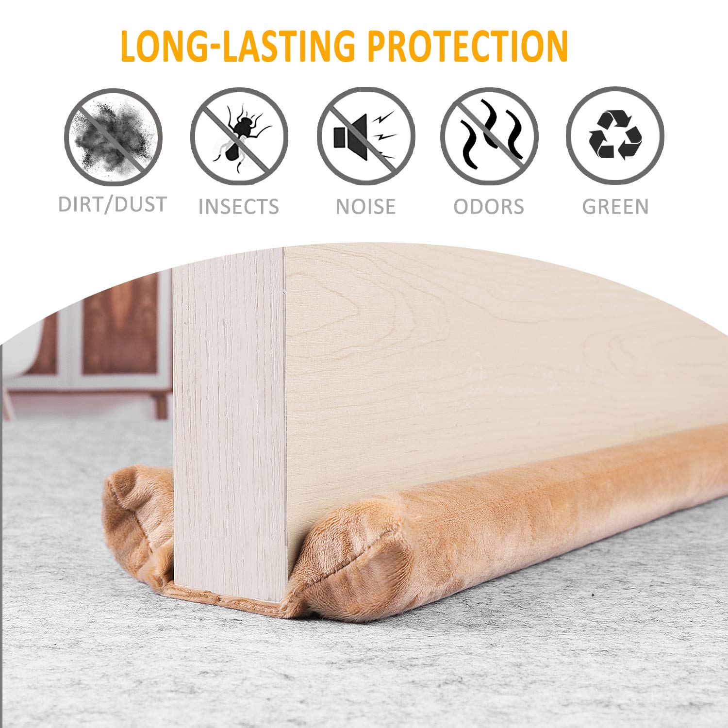 GNEGNI Improved Gap Height Adjustable Under Door Draft Stopper, 36 Inch Double Draft Blocker for Bottom of doors Noise Reduction Windproof