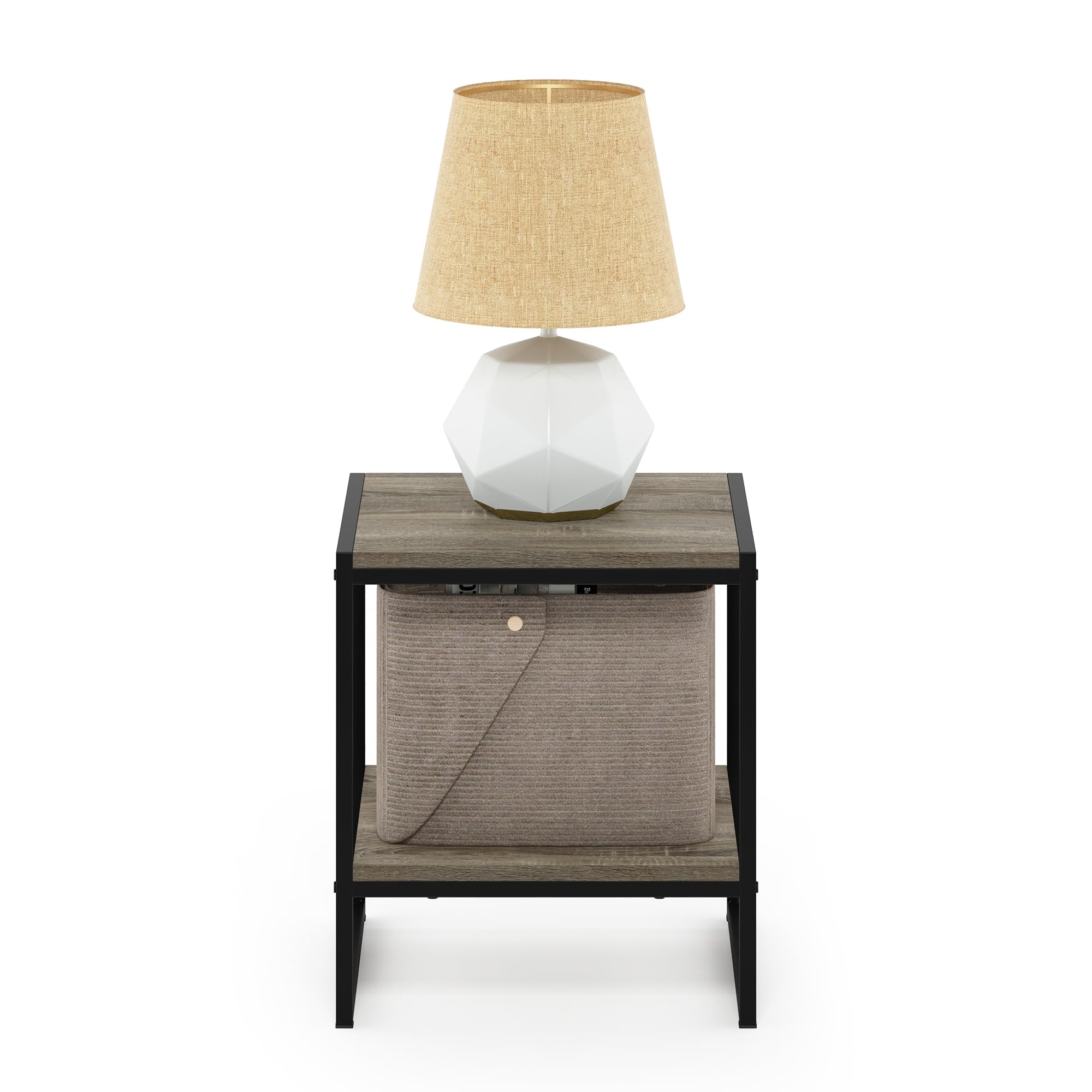 Furinno FM19122GYW Camnus Modern Living 2-Tier End Table, French Oak Grey, 15.9 in x 15.75 in x 18 in